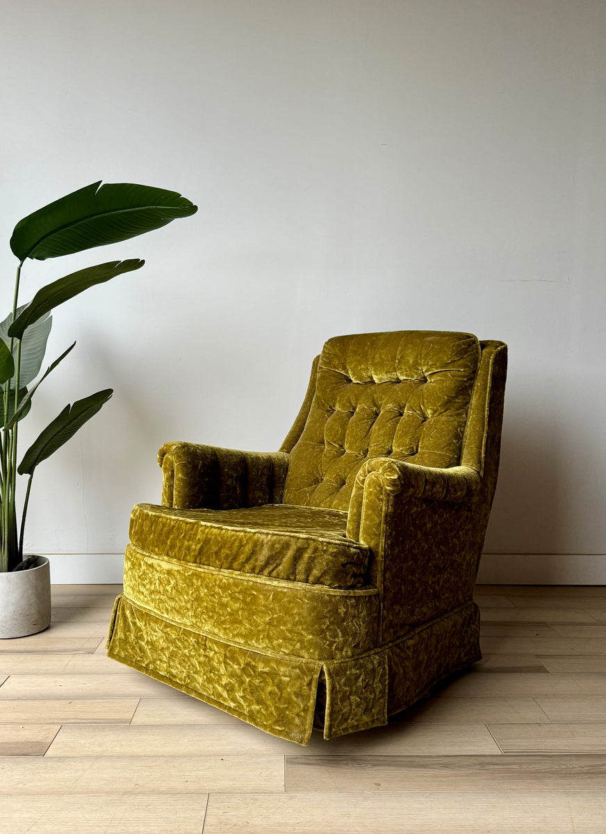 Vintage Mid Century Crushed Green Velvet Swivel Rocker – Home and ...