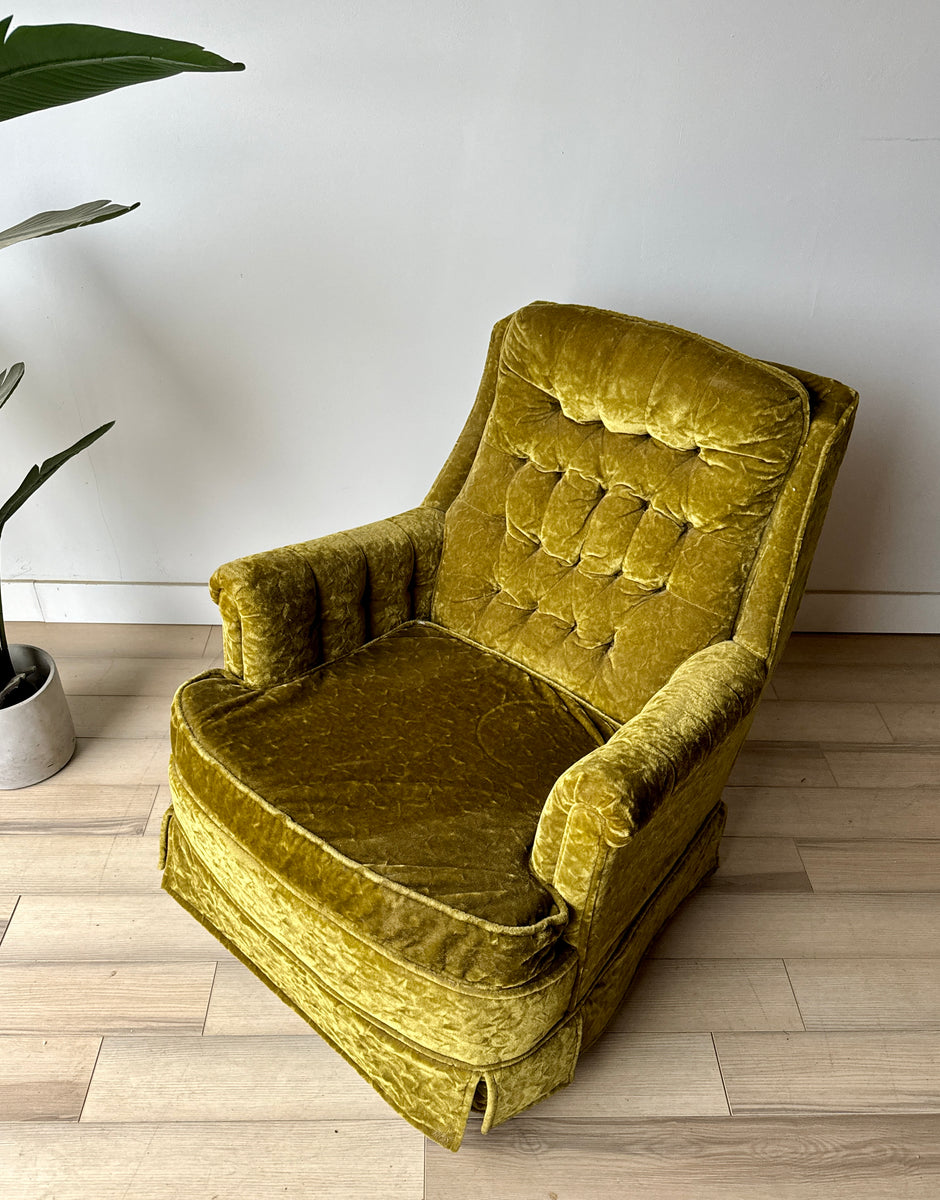 Vintage Mid Century Crushed Green Velvet Swivel Rocker – Home and ...