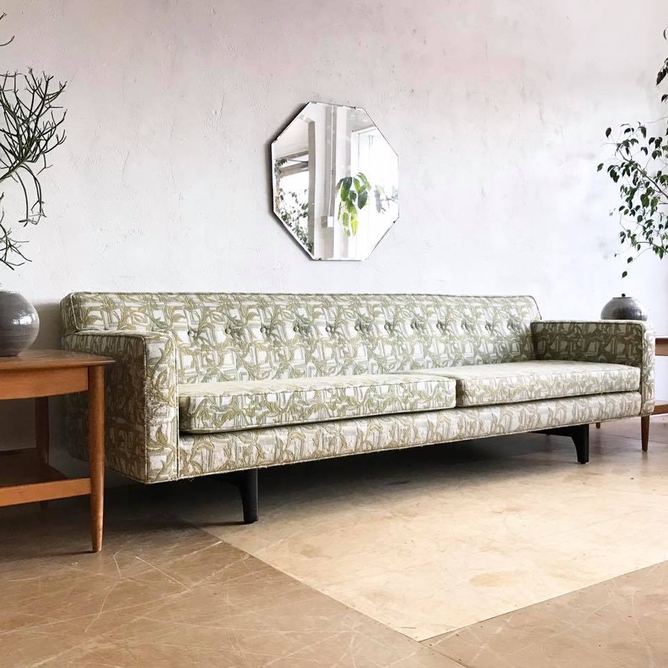 Mid-Century Embroidered Sofa in Green – Home and Closet Vintage